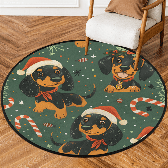 CURLYOOT Christmas Dogs 5.2ft Round Rug for Living Room, Large Washable ...