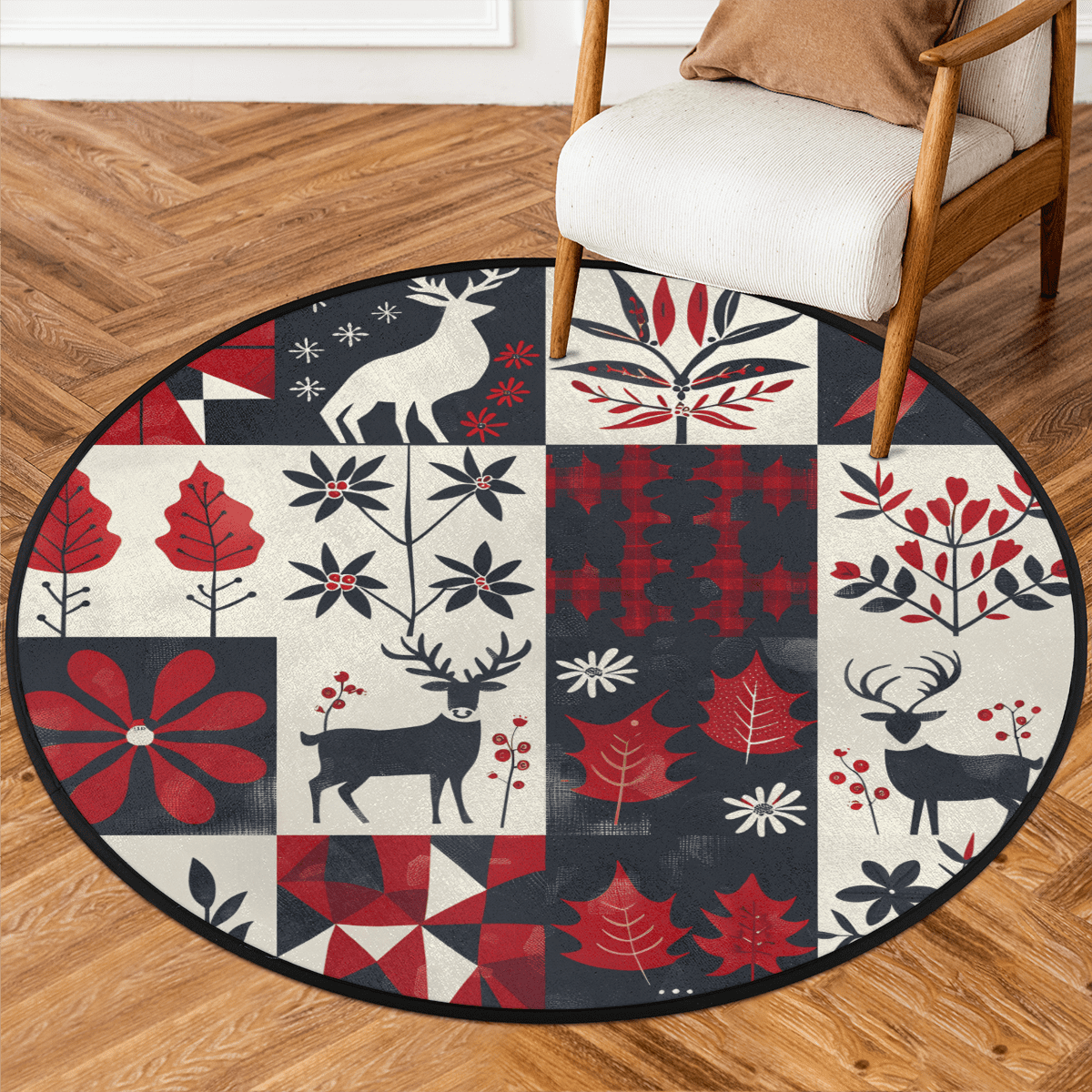 CURLYOOT Christmas Plaid 5.2ft Round Rug for Living Room, Large ...