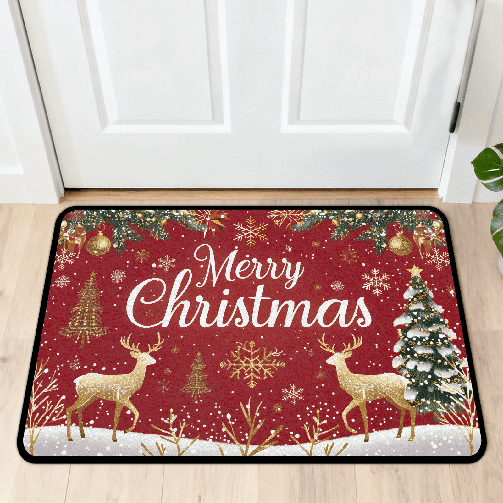 CURLYOOT Christmas Red Door Mat 24" x 36" Absorbent Front Doormat ...