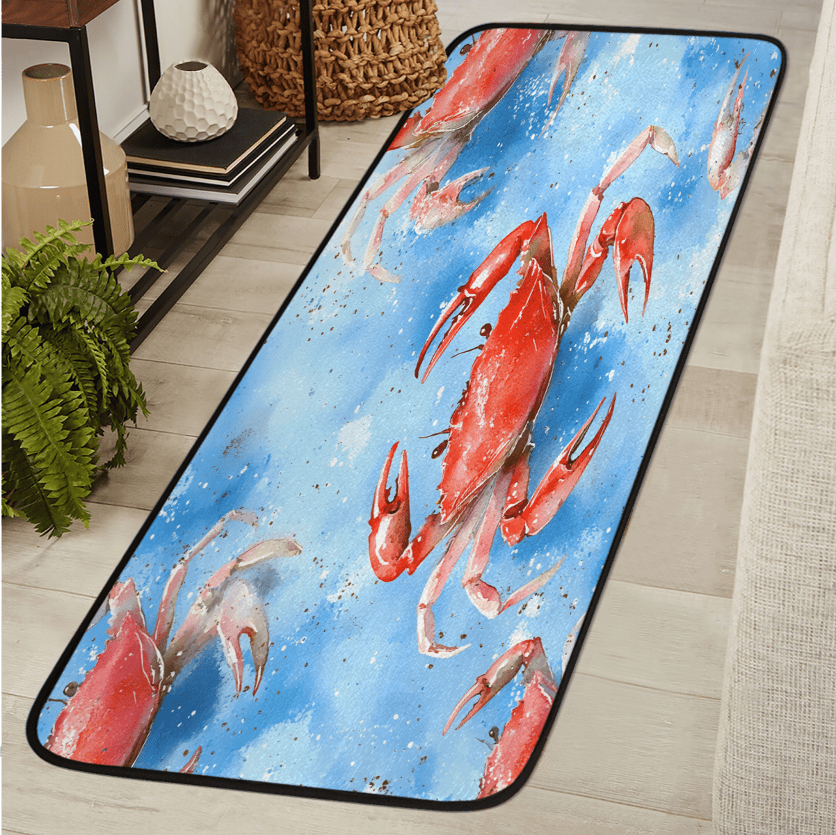 CURLYOOT Coastal Crab Runner Rug 2'x6' Washable Kitchen Runner Rug ...