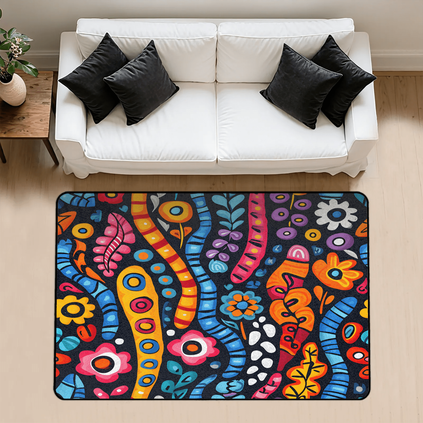 CURLYOOT Colorful Floral Rug for Living Room Bedroom, 4x6 Ft Washable ...