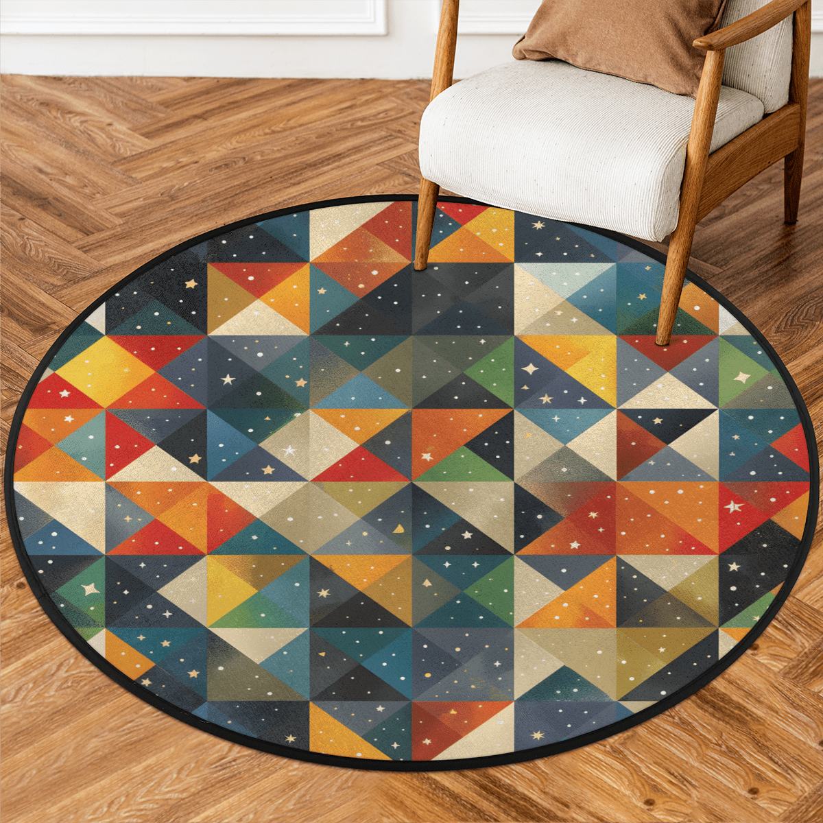 CURLYOOT Colorful Geometric 5.2ft Round Rug for Living Room, Large ...