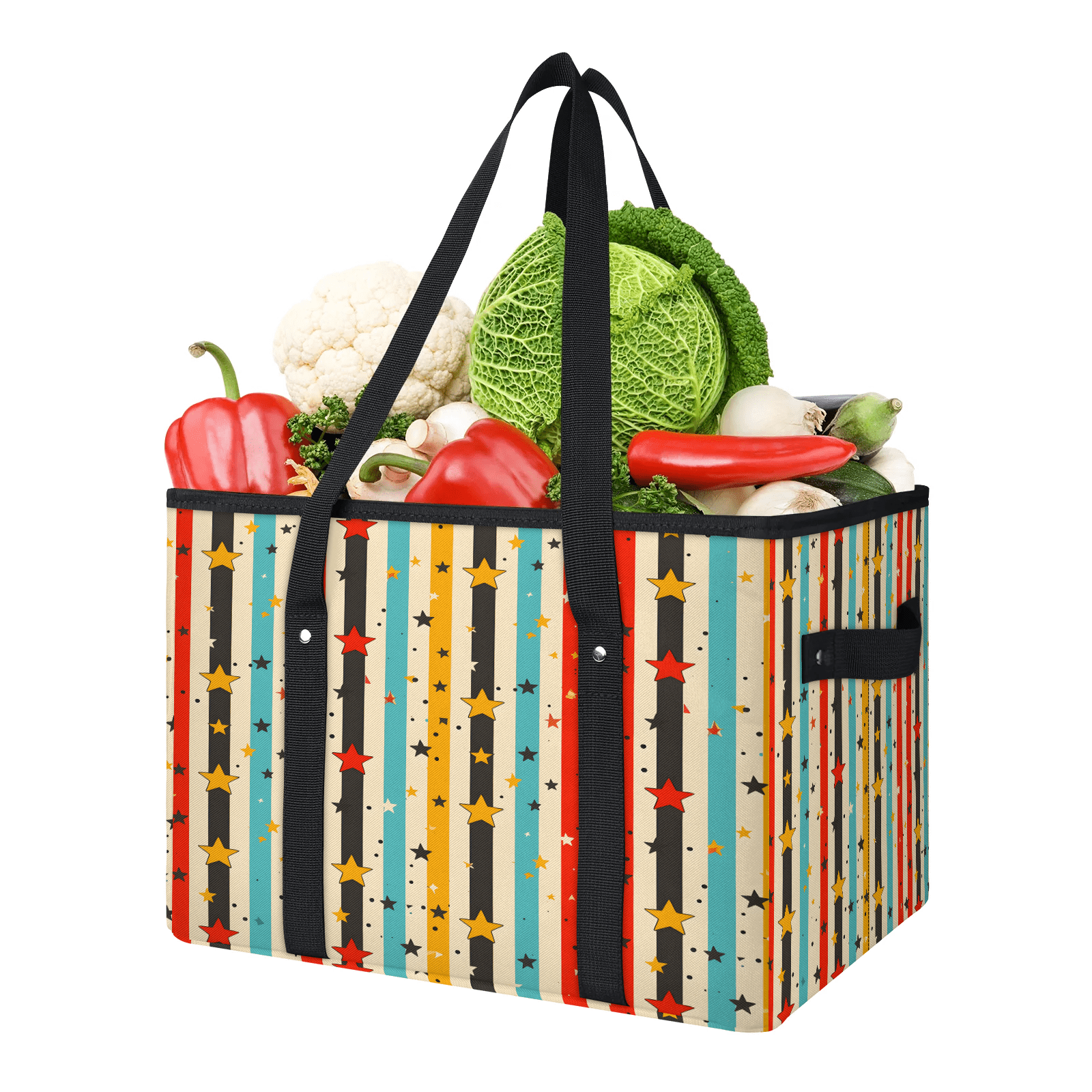CURLYOOT Colorful Stripe Reusable Grocery Bag, Large Foldable Grocery ...