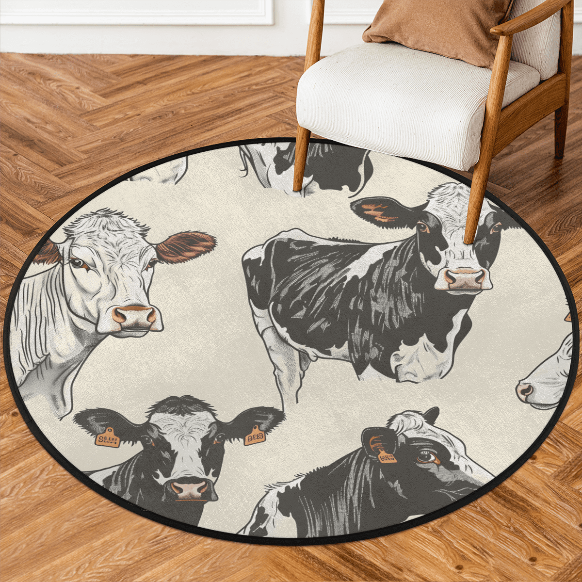 CURLYOOT Cow Pattern 5.2ft Round Rug for Living Room, Large Washable ...