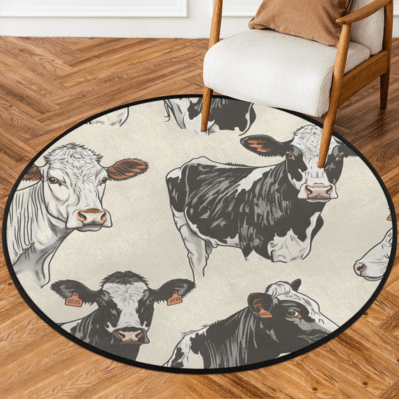 CURLYOOT Cow Pattern 5.2ft Round Rug for Living Room, Large Washable ...