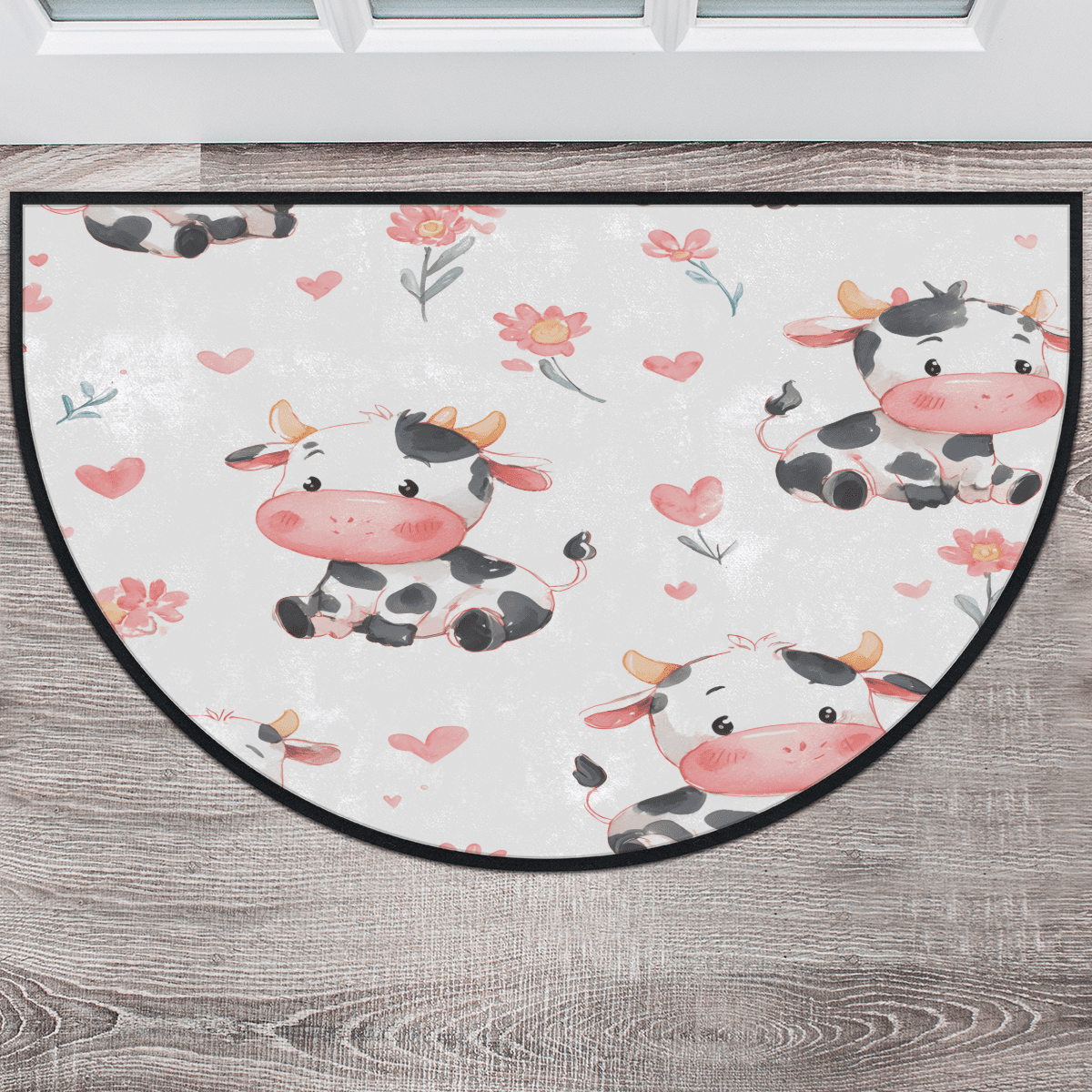 CURLYOOT Cows Pink Spring Floral Half Round Door Mat 24'' x 36 ...