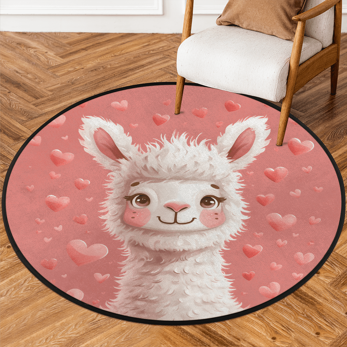 CURLYOOT Cute Animal Alpaca Llama 5.2ft Round Rug for Living Room ...