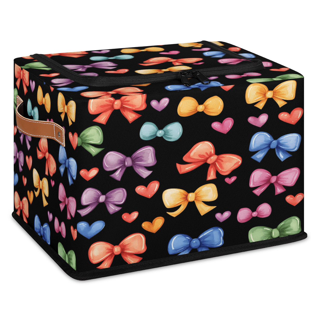CURLYOOT Cute Bow Storage Bin with Zipper Lid Foldable Storage Basket ...