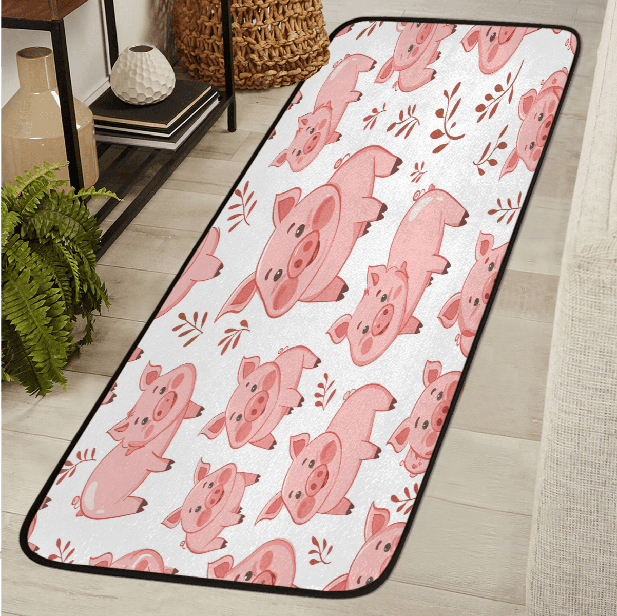 CURLYOOT Cute Cartoon Pigs Runner Rug 2'x6' Washable Kitchen Runner Rug ...