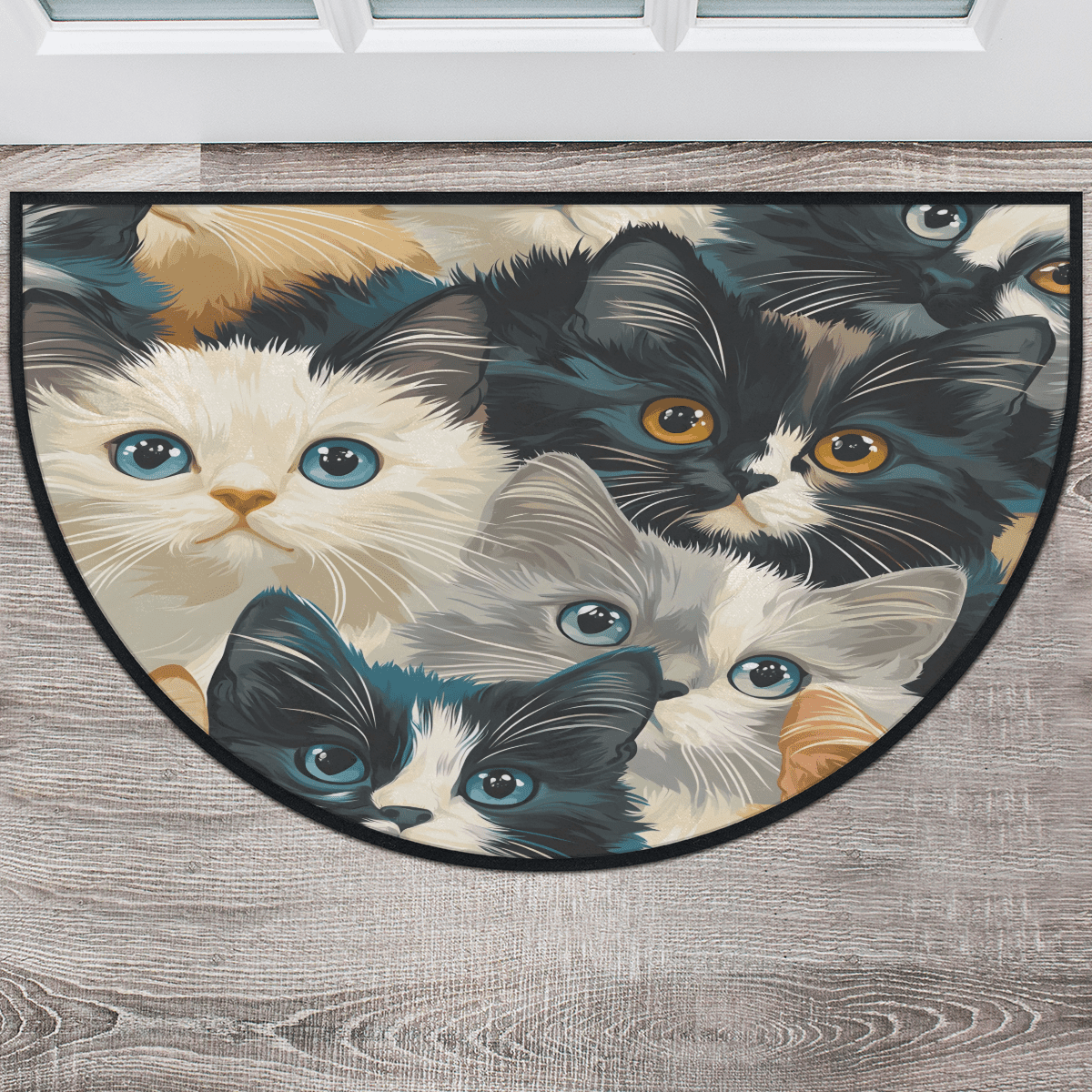 CURLYOOT Cute Cats Half Round Door Mat, Indoor Outdoor Entrance Rug ...