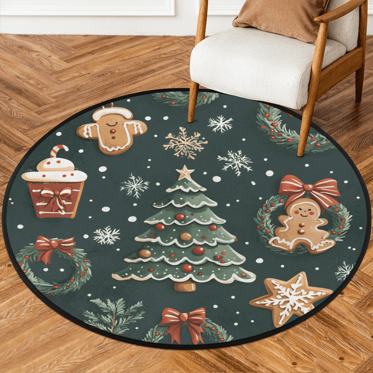 CURLYOOT Cute Christmas 5.2ft Round Rug for Living Room, Large Washable ...