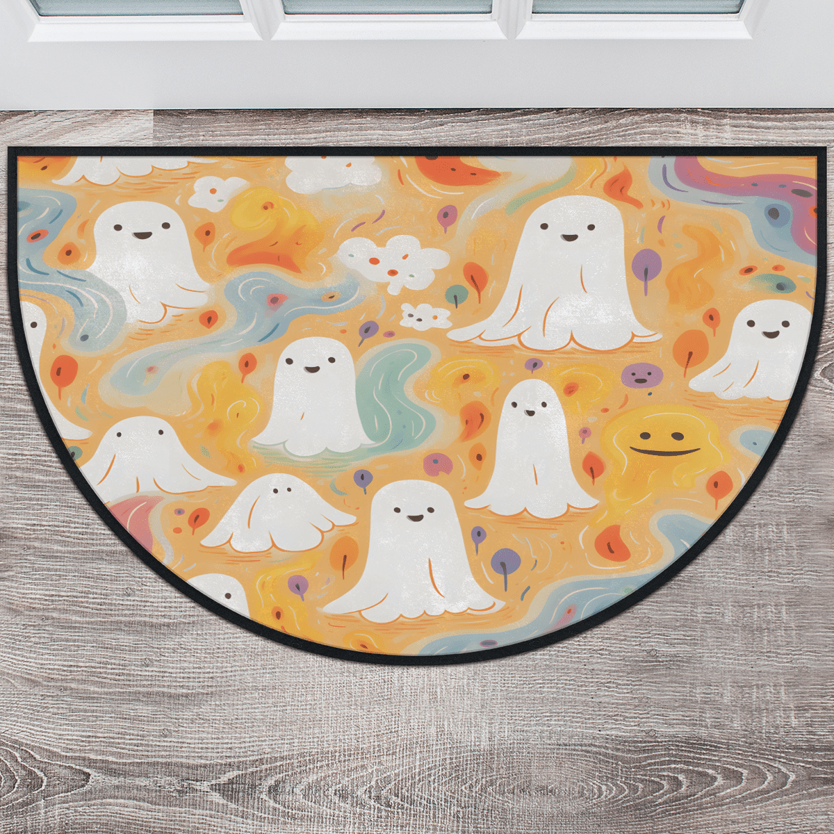 CURLYOOT Cute Ghost Half Round Door Mat, Indoor Outdoor Entrance Rug ...