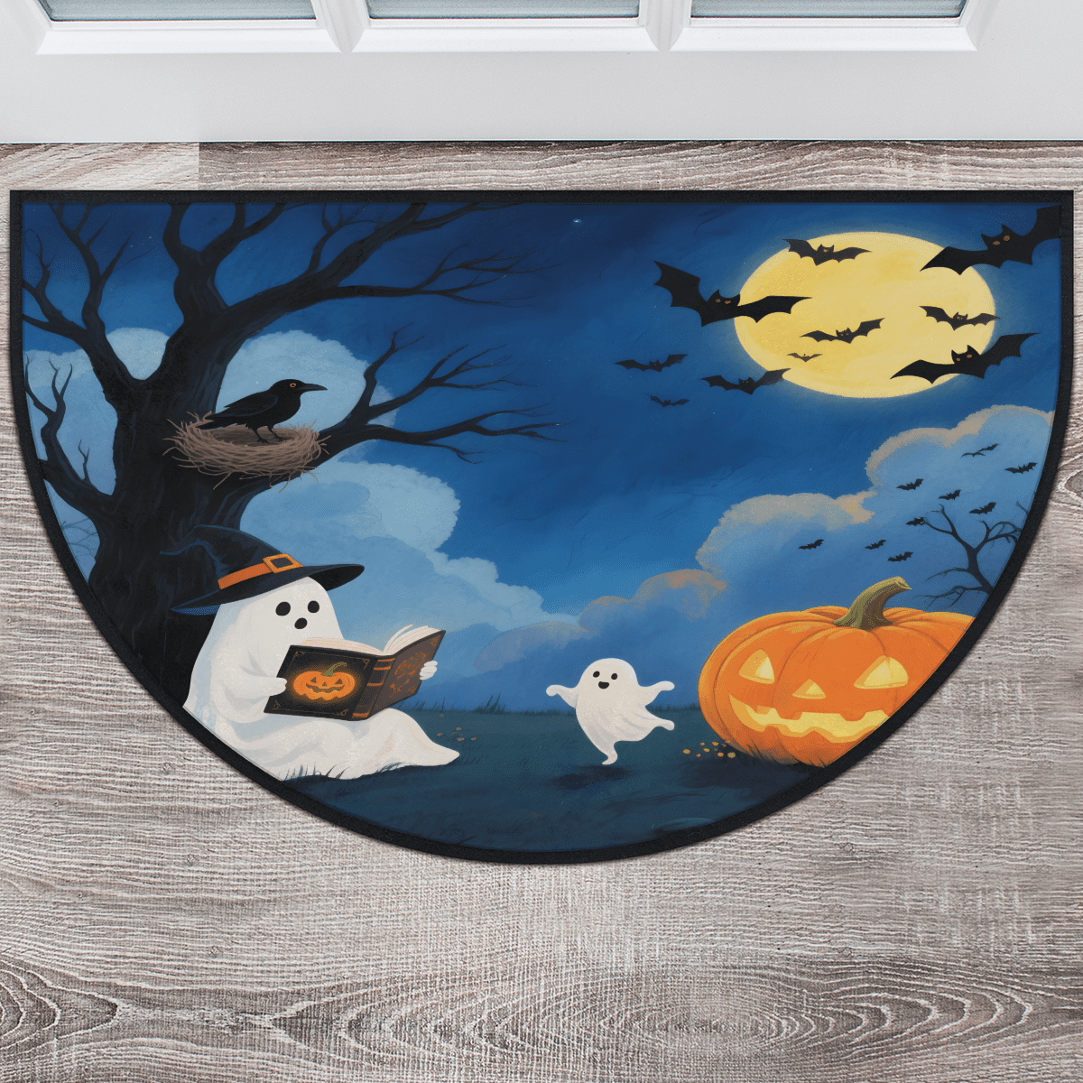 CURLYOOT Cute Ghost Half Round Door Mat, Indoor Outdoor Entrance Rug ...