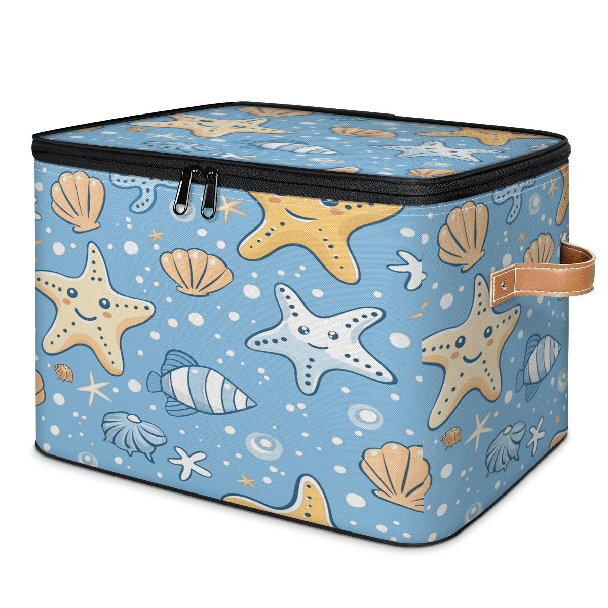 CURLYOOT Cute Starfish Shells Storage Bins with Zipper Lid Fabric ...