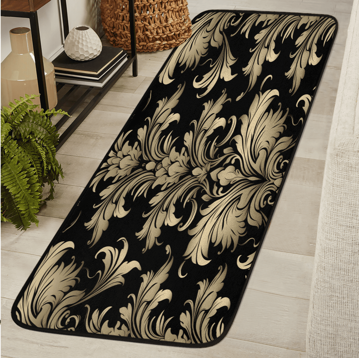 CURLYOOT Damask Flower Pattern Runner Rug 2'x6' Washable Kitchen Runner ...