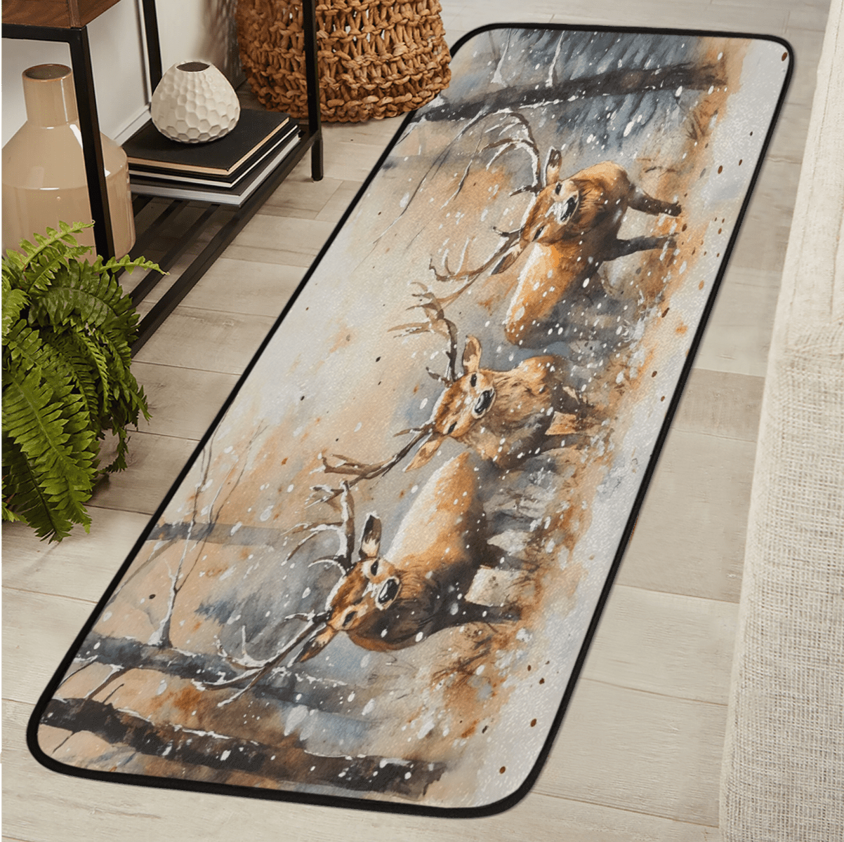 CURLYOOT Deer Forest Wildlife Hunting Runner Rug 2'x6' Washable Kitchen ...