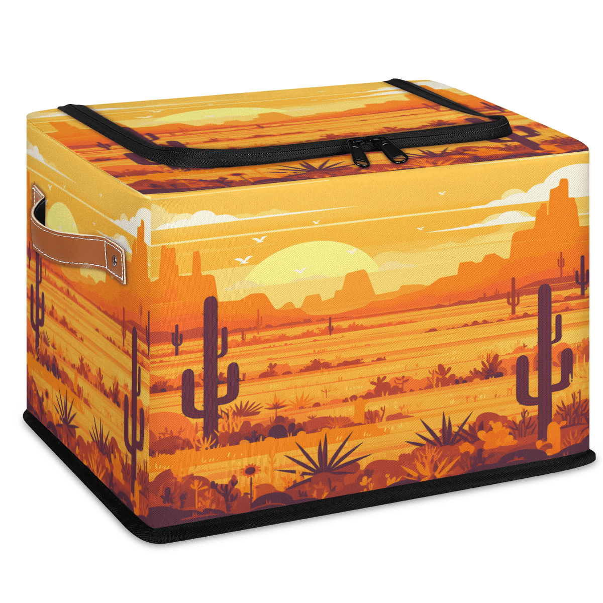 CURLYOOT Desert Scenery Storage Bin with Zipper Lid, Sunset Fabric ...