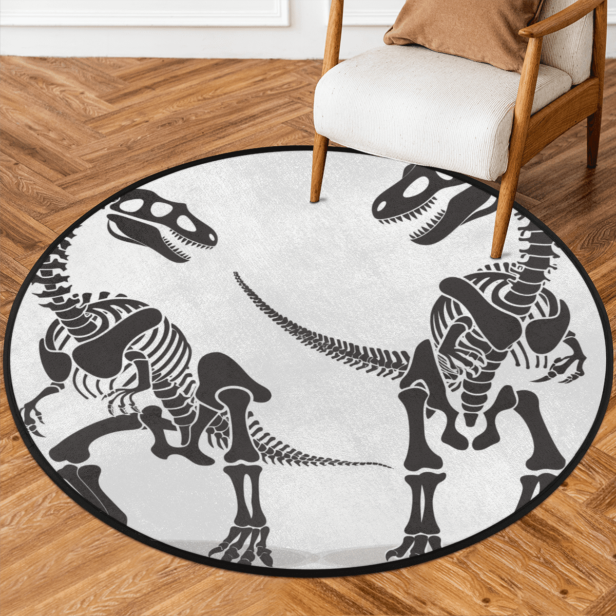 CURLYOOT Dinosaur Skeletons 5.2ft Round Rug for Living Room, Large ...