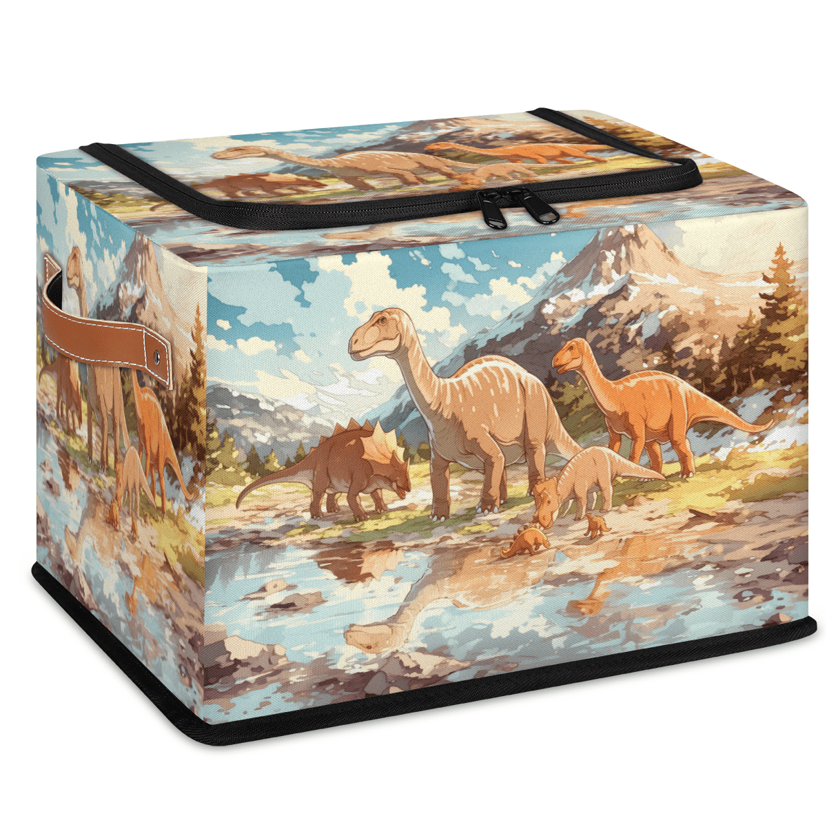 CURLYOOT Dinosaurs Forest Jungle Safari Storage Bin with Zipper Lid ...