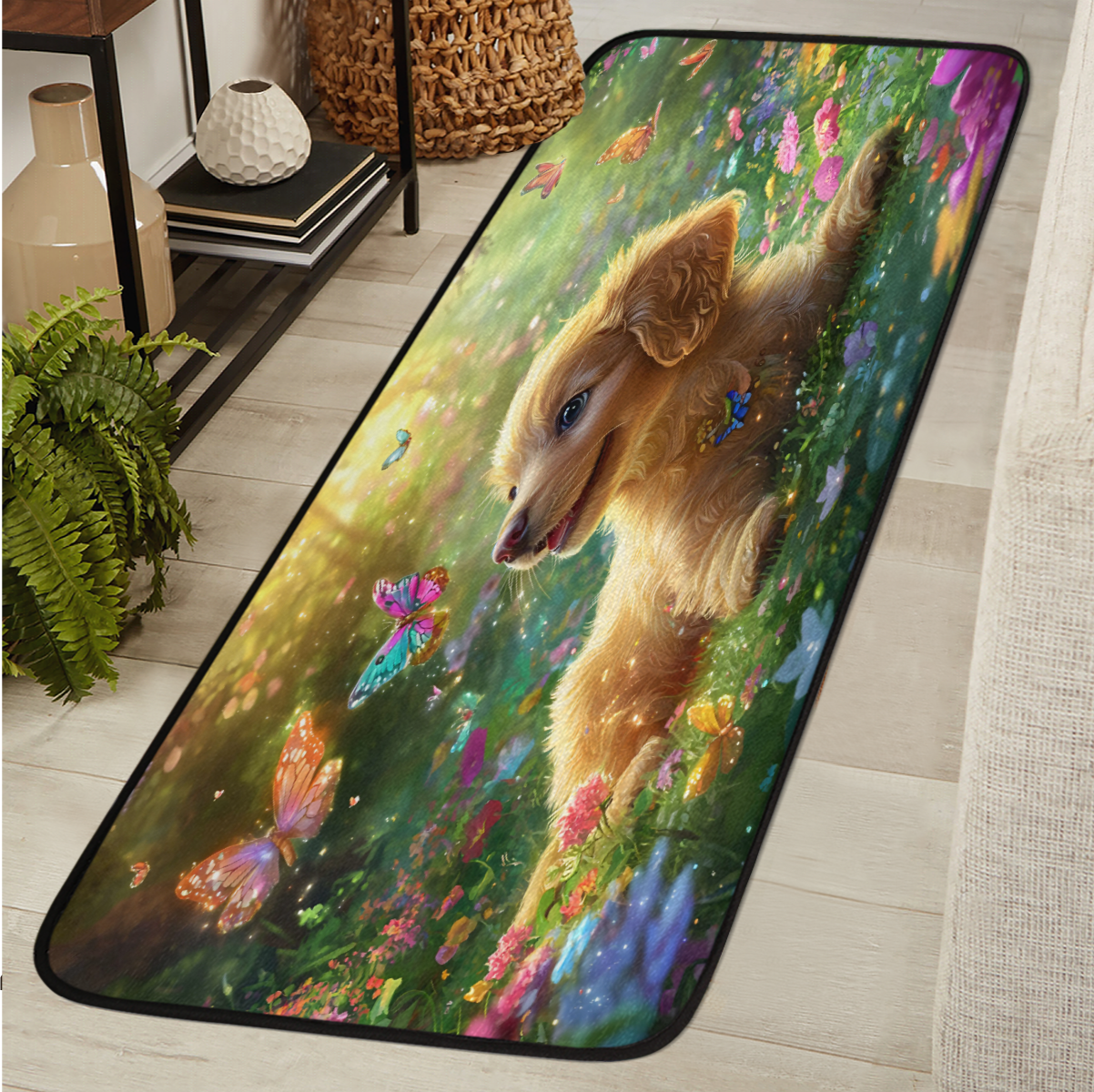 CURLYOOT Dog Animal in Forest Runner Rug 2'x6' Washable Kitchen Runner ...