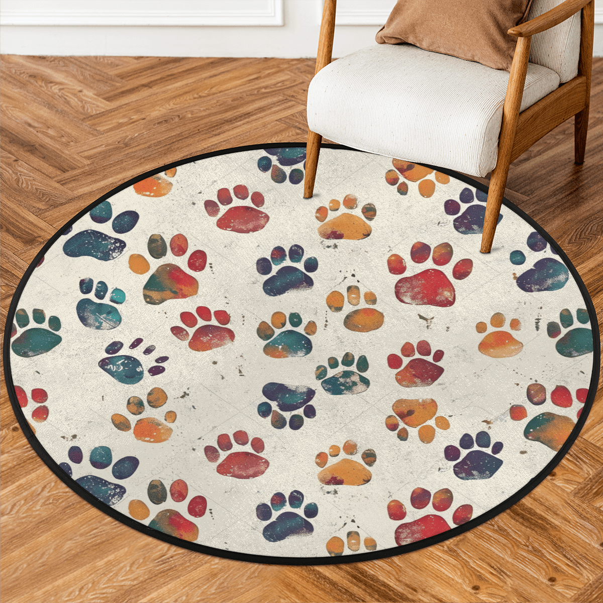 CURLYOOT Dog Paw Print Pet 5.2ft Round Rug for Living Room, Large ...