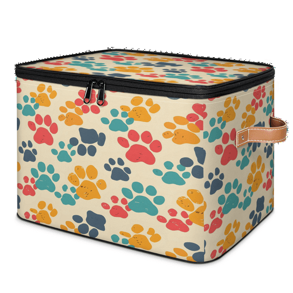 CURLYOOT Dog Paw Print Pet Fabric Storage Bins with Lids, Lovely Puppy ...