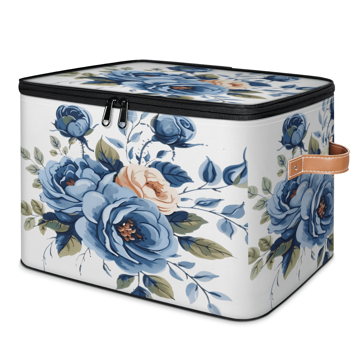 CURLYOOT Elegant Blue Roses Flower Storage Bins with Lid, Decorative ...