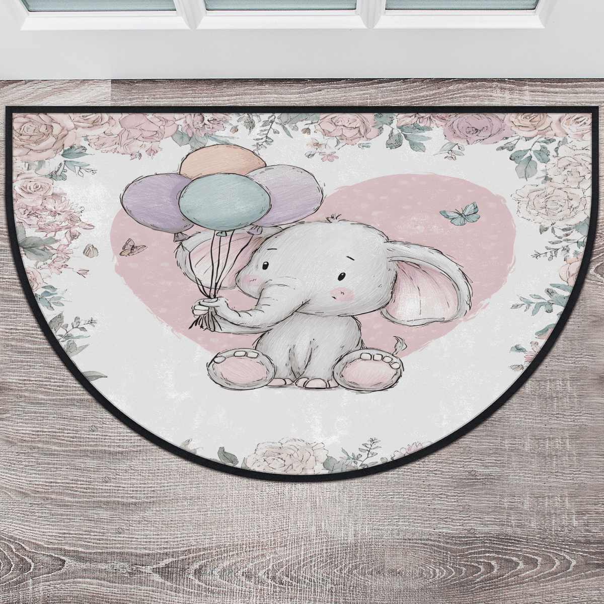 CURLYOOT Elephant Spring Flower Half Round Door Mat 24'' x 36'', Indoor ...
