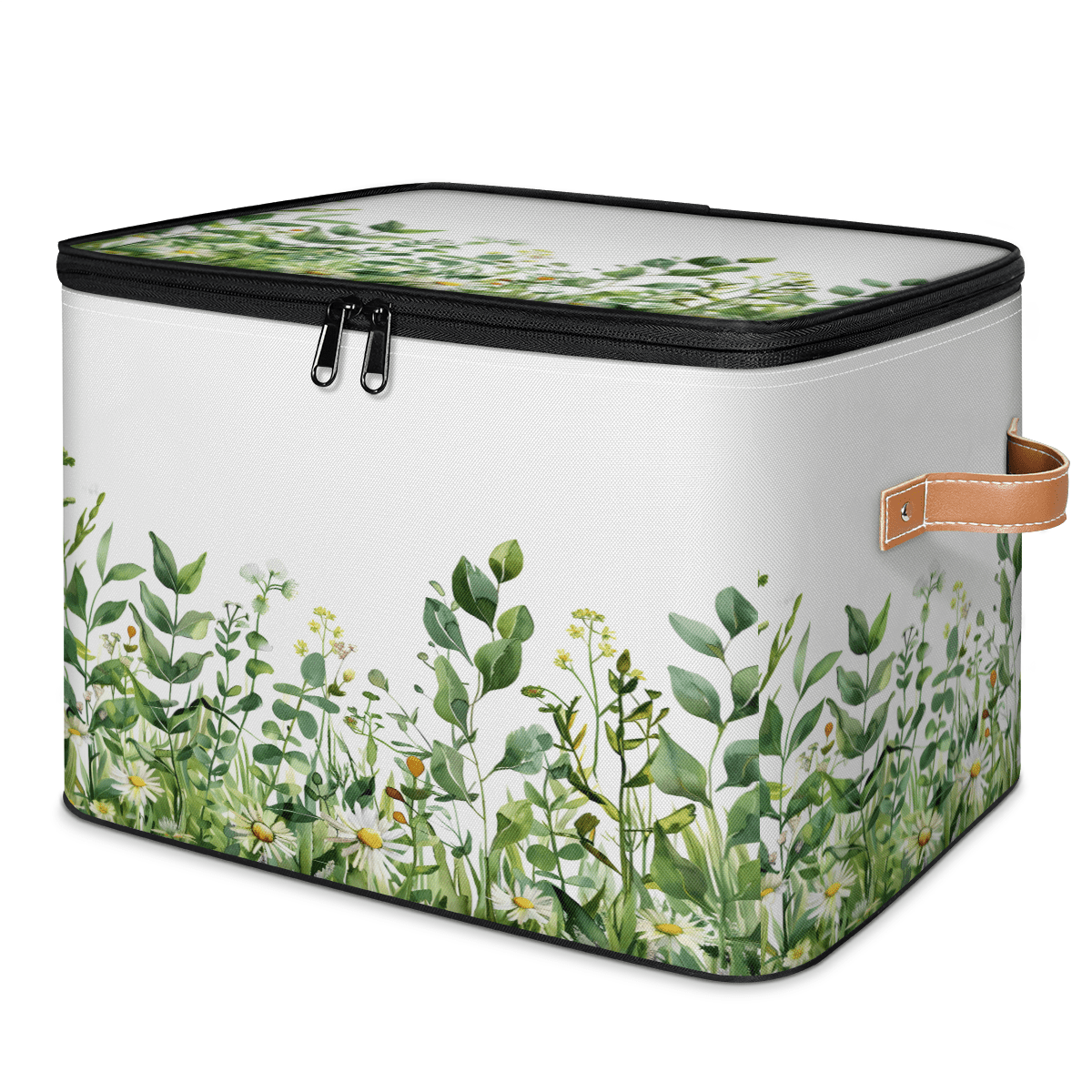 CURLYOOT Eucalyptus Daisy Floral Leaves Fabric Storage Bins with Lids ...