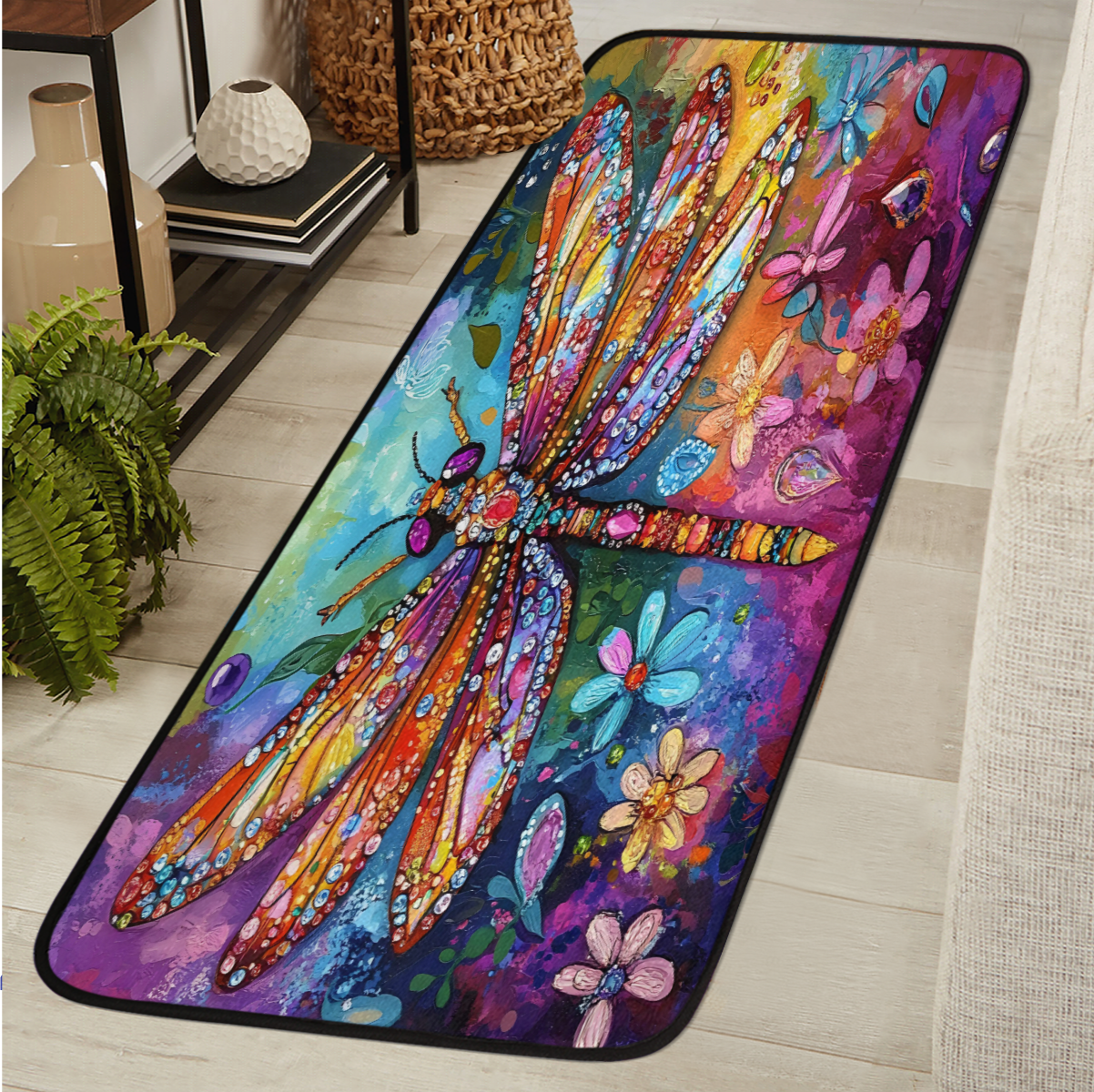 CURLYOOT Fantasy Dragonfly Flowers Runner Rug 2'x6' Washable Kitchen ...