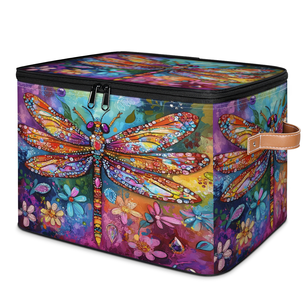 CURLYOOT Fantasy Dragonfly Flowers Storage Bins with Zipper Lid Fabric ...
