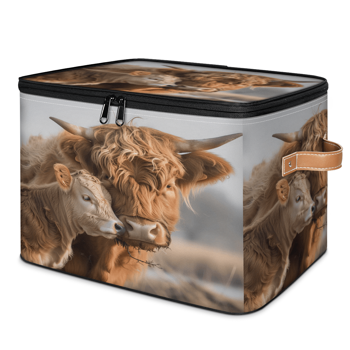 CURLYOOT Farmhouse Highland Cow Fabric Storage Bins with Lids, Foldable ...