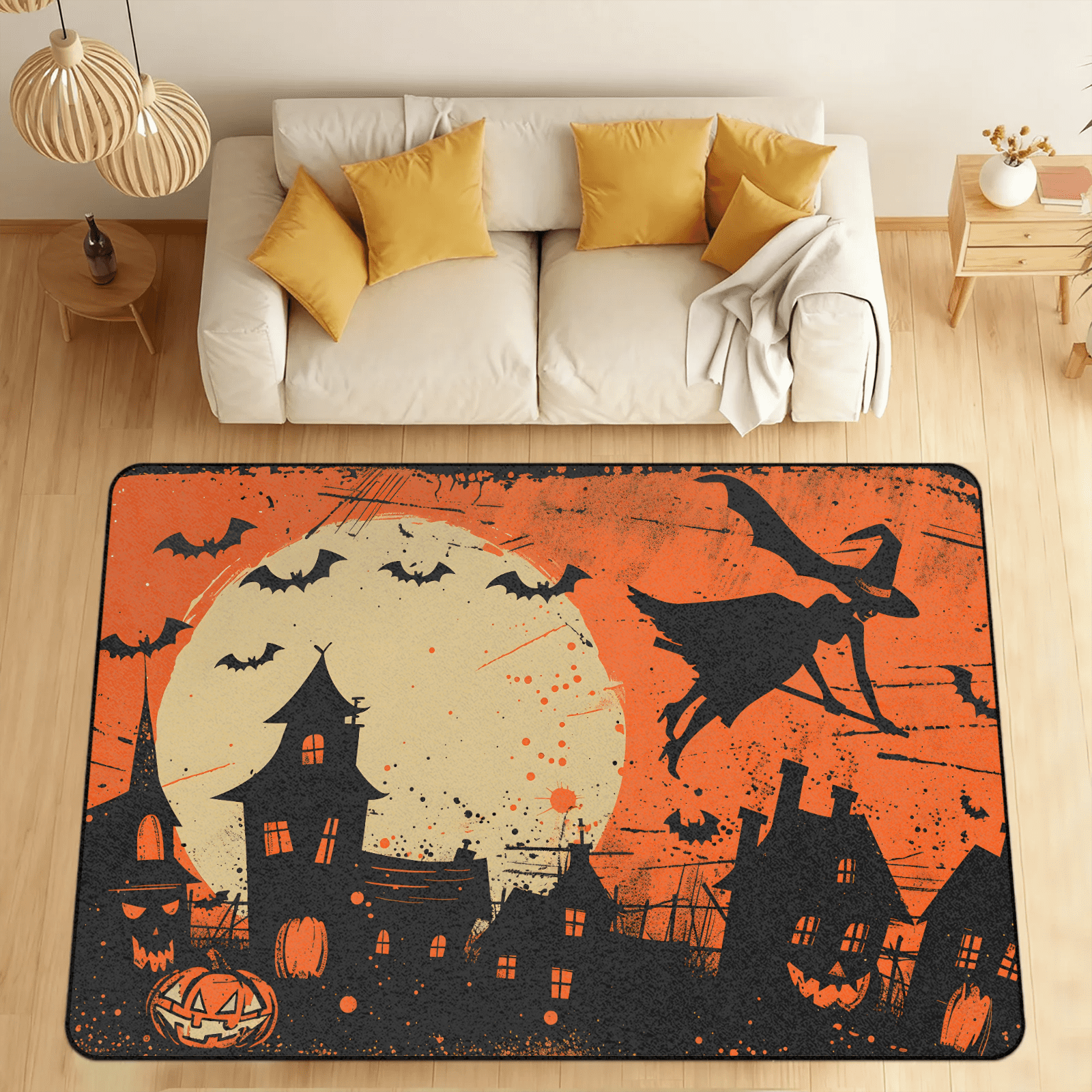 CURLYOOT Festival Witch Pumpkin Area Rugs for Living Room Bedroom, 4 ...