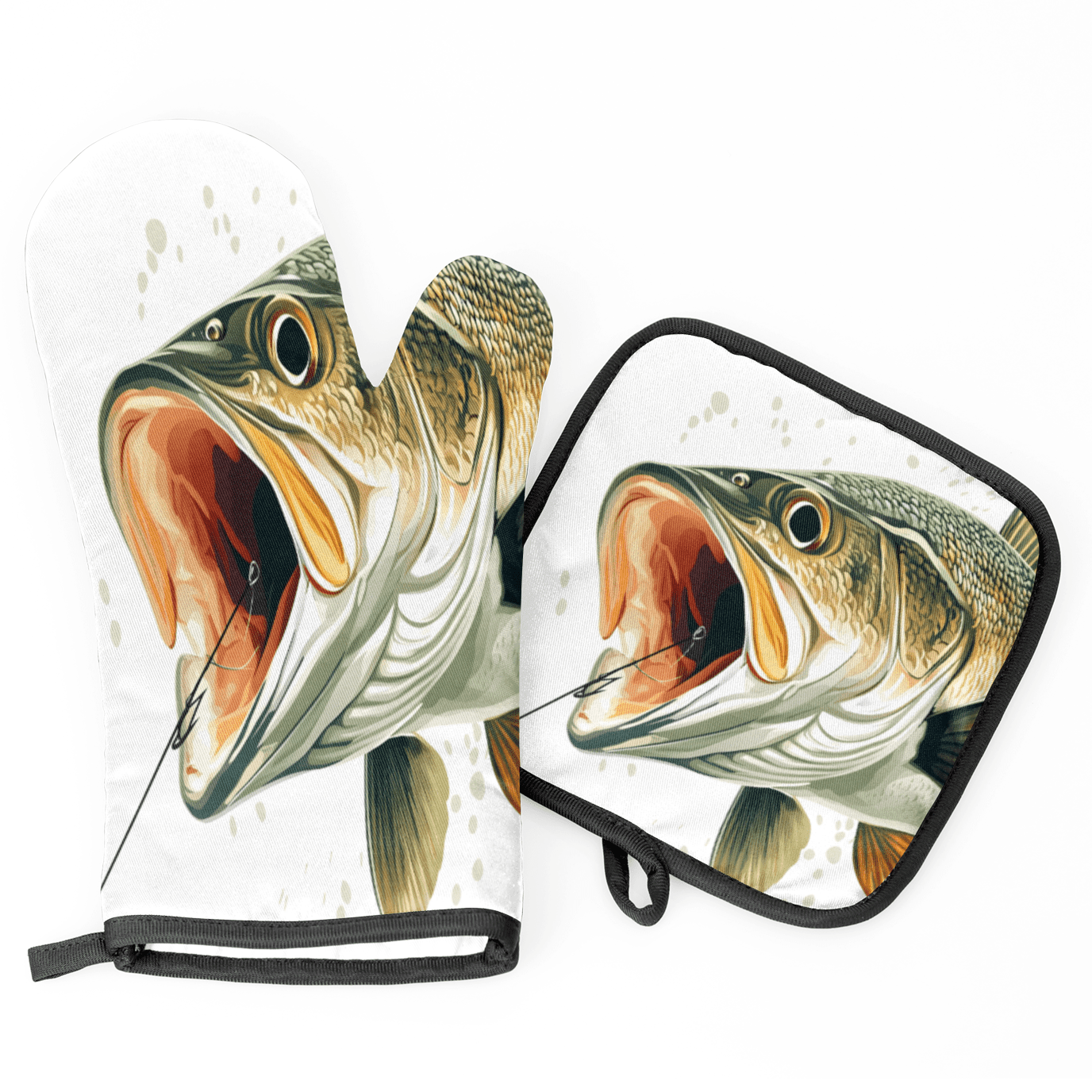 CURLYOOT Fish Animal Wild Oven Mitts and Pot Holders Sets of 2, Non ...