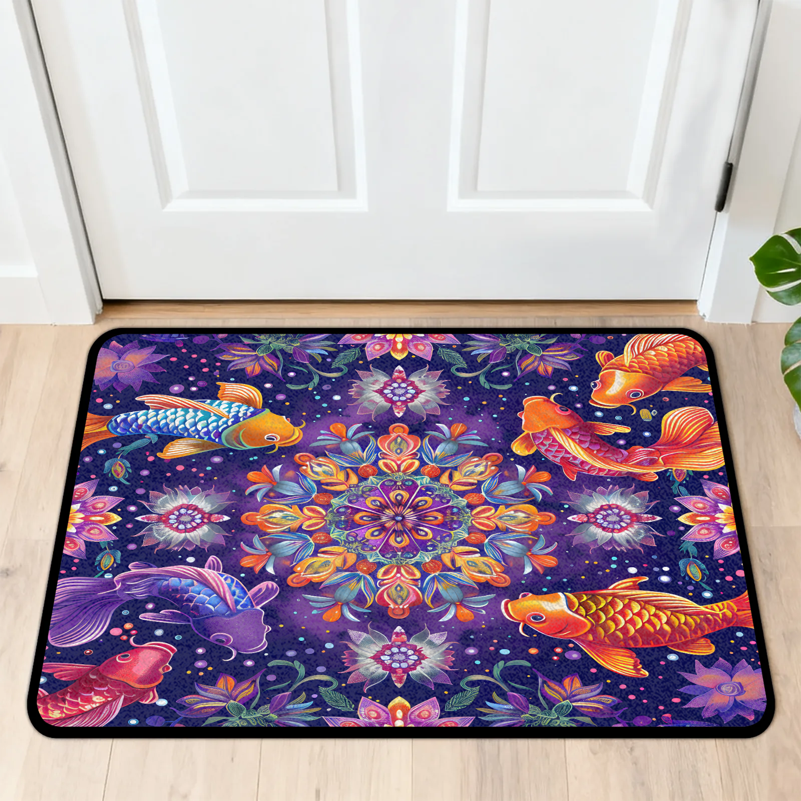 CURLYOOT Fish Flower Indoor Doormat, Non-Slip Absorbent Door Mat 24" x ...
