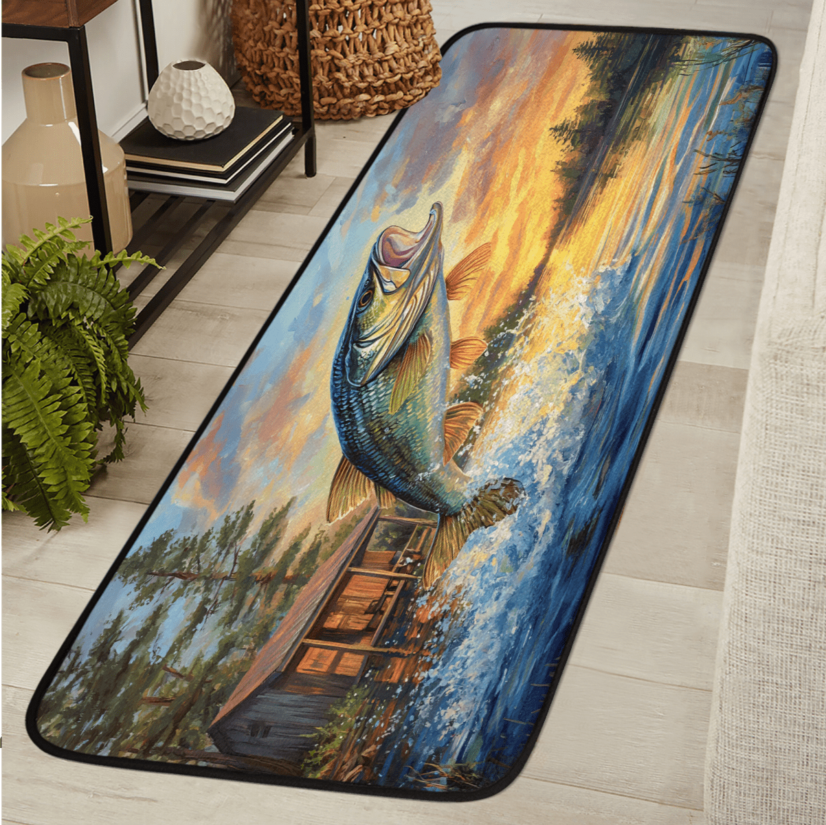 CURLYOOT Fish Jumping out of Lake Runner Rug 2'x6' Washable Kitchen ...