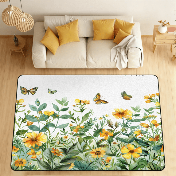 CURLYOOT Floral Butterfly Area Rugs 5'x7' Washable Rug Large Living ...