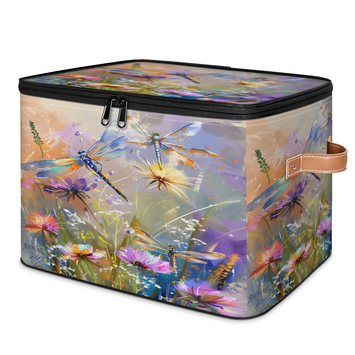 CURLYOOT Floral Dragonfly Watercolor Print Storage Bins with Lid ...