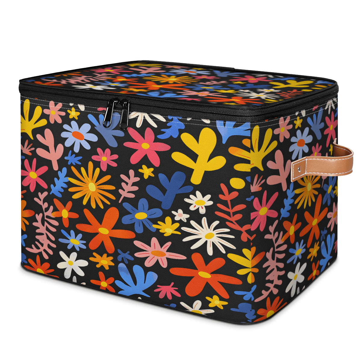 CURLYOOT Floral Storage Bins with Zipper Lid Fabric Storage Baskets ...