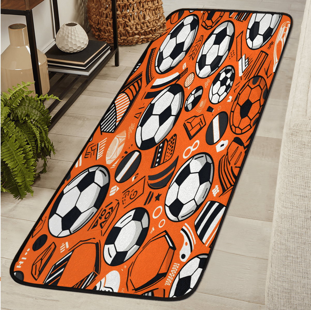 CURLYOOT Football Soccer Print Runner Rug 2'x6' Washable Kitchen Runner ...