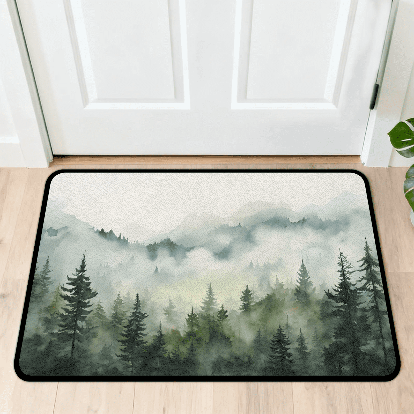 CURLYOOT Forest Tree Foggy Mountain Door Mat 24" x 36" Absorbent Front ...