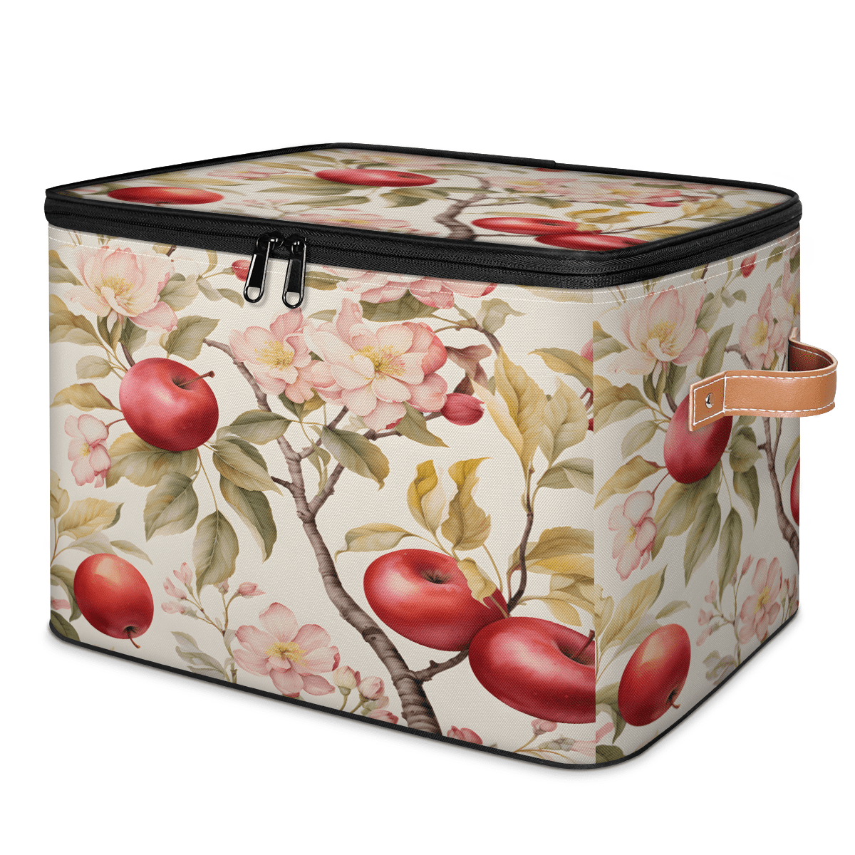 CURLYOOT Fruits Apples Flower Storage Bin with Zipper Lid, Fabric ...
