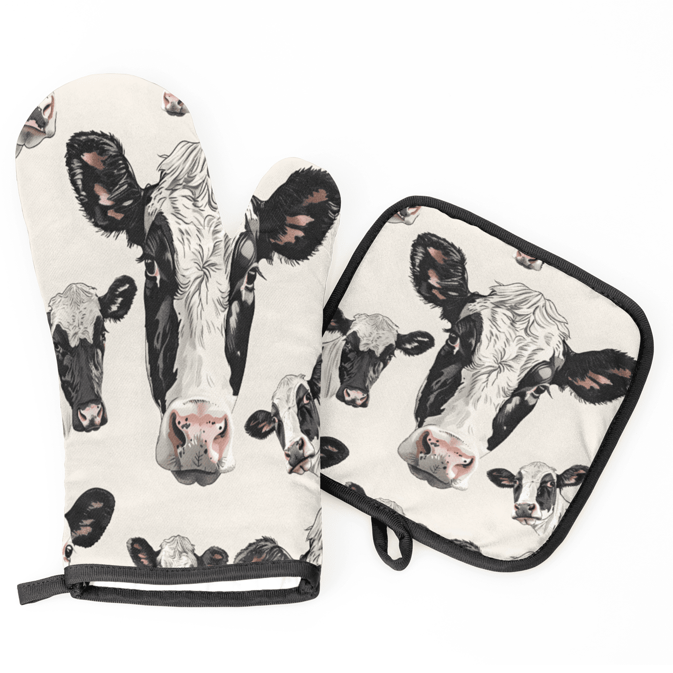 CURLYOOT Funny Cow Oven Mitts and Pot Holders Sets of 2, Non-Slip ...