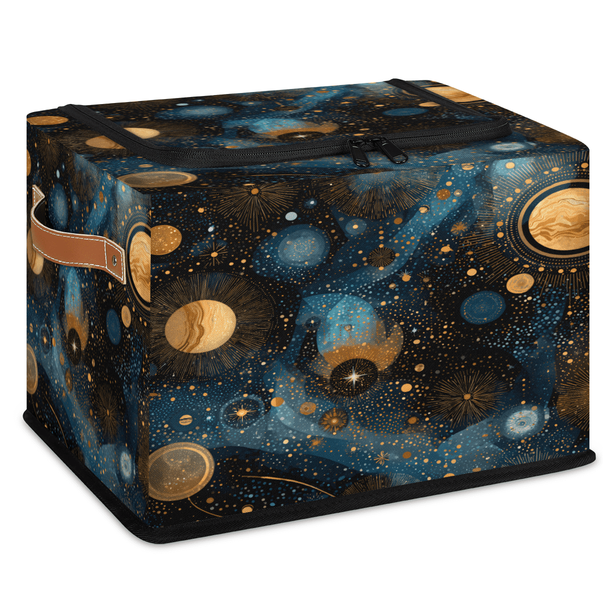 CURLYOOT Geometric Space Galaxy Storage Bin with Zipper Lid, Fabric ...