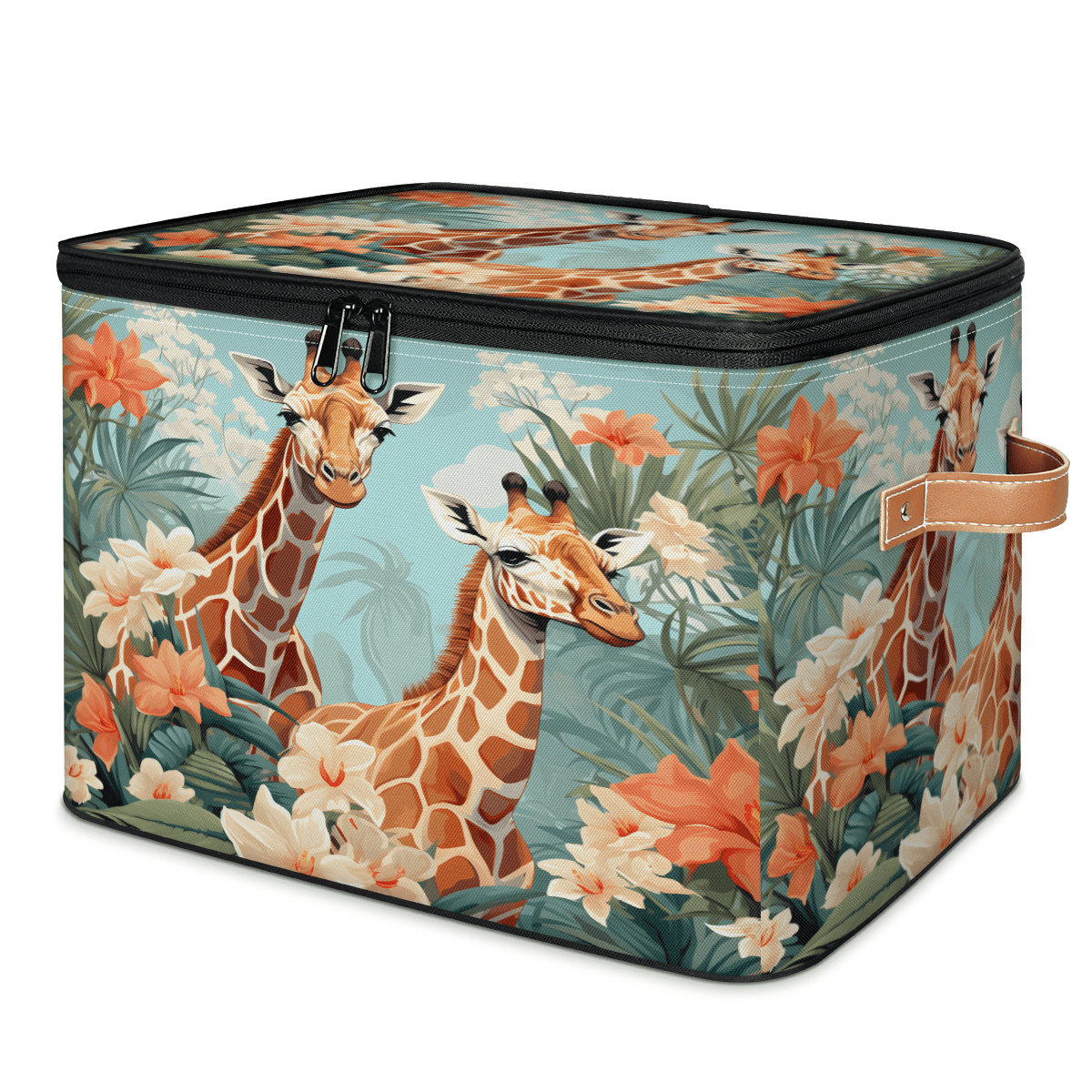 CURLYOOT Giraffe African Animals Storage Bin with Zipper Lid, Fabric ...