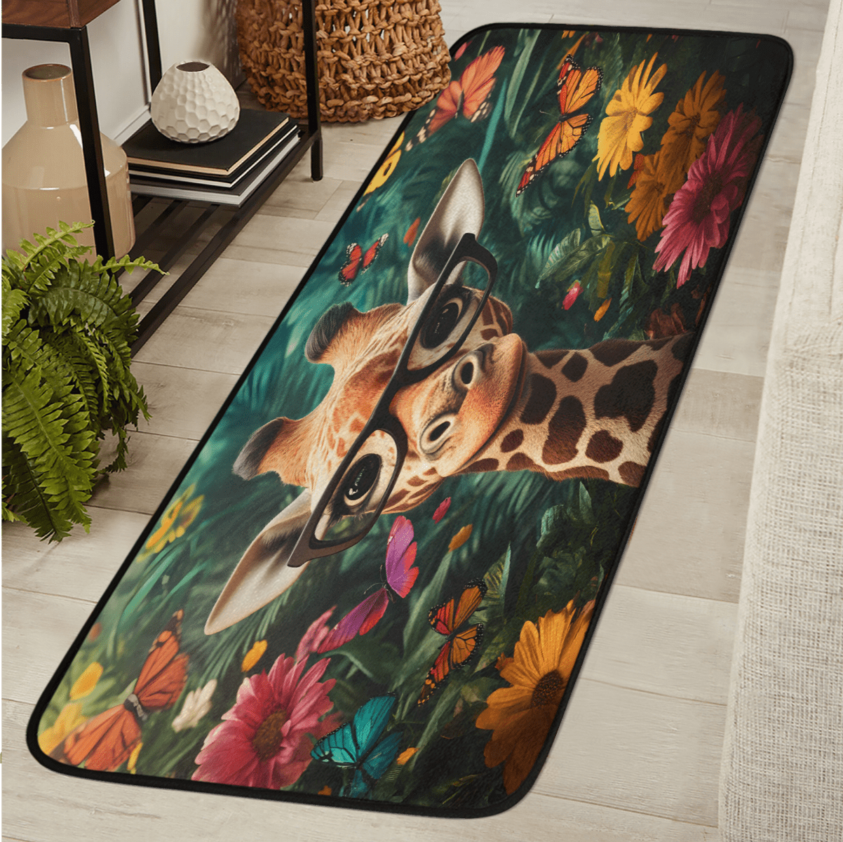 CURLYOOT Giraffe with Colorful Flowers Runner Rug 2'x6' Washable ...