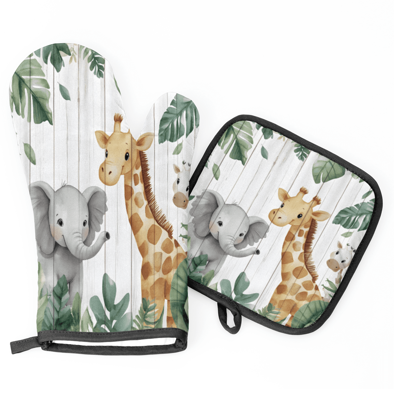 CURLYOOT Giraffe Elephant Cute Animal Oven Mitts and Pot Holders Sets ...