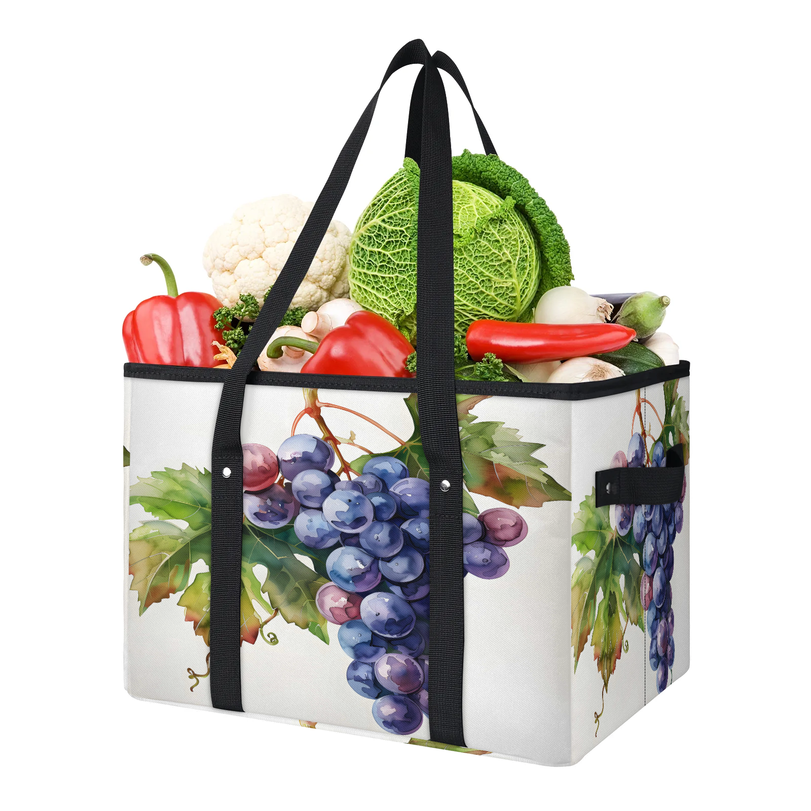 CURLYOOT Grape Reusable Grocery Bag, Large Foldable Grocery Totes ...