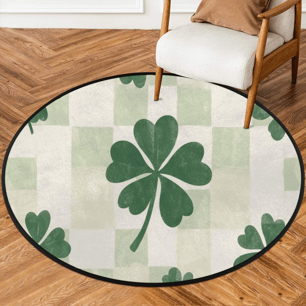 CURLYOOT Green Leaves St. Patrick's Day 5.2ft Round Rug for Living Room ...