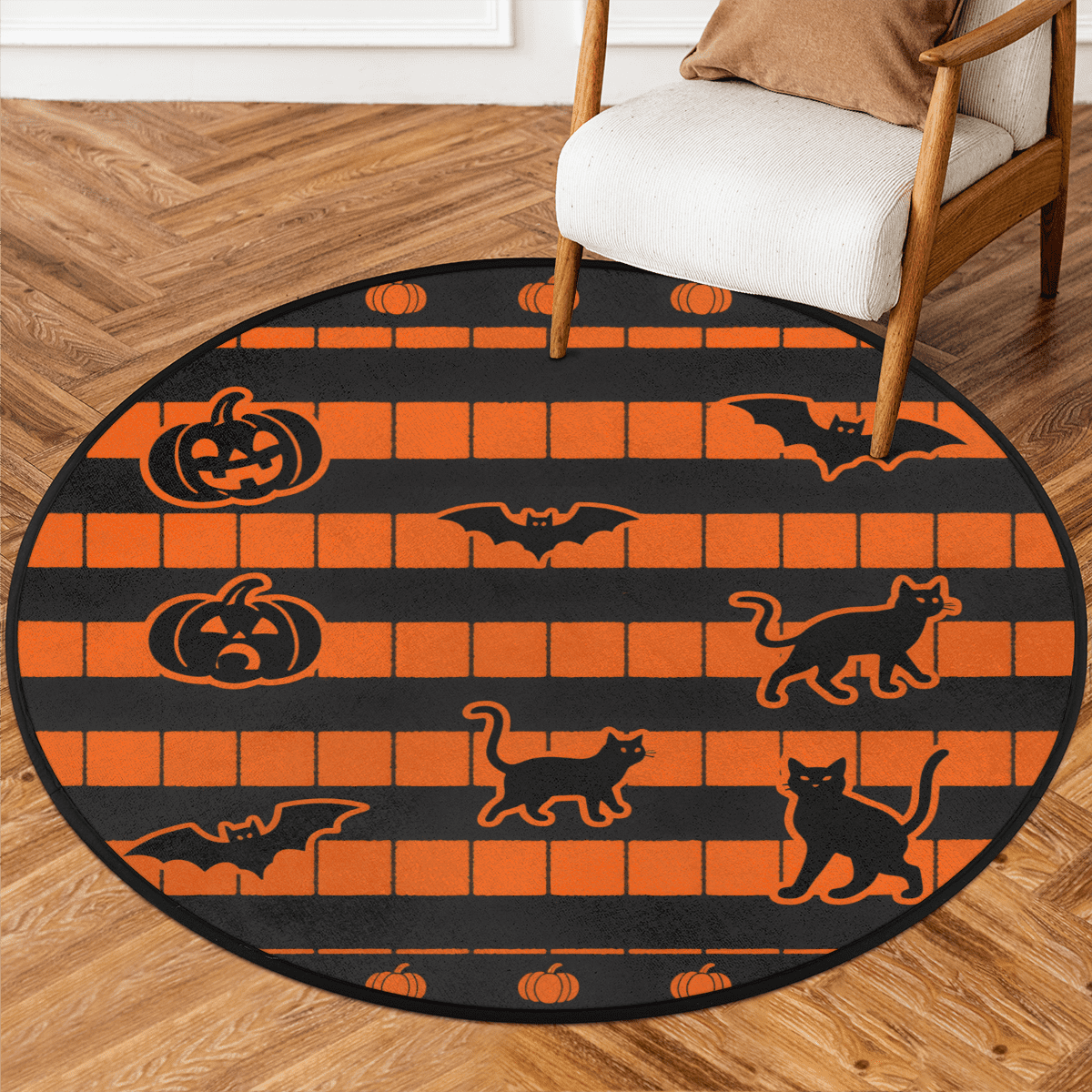 CURLYOOT Halloween Cat Bats 5.2ft Round Rug for Living Room, Large ...